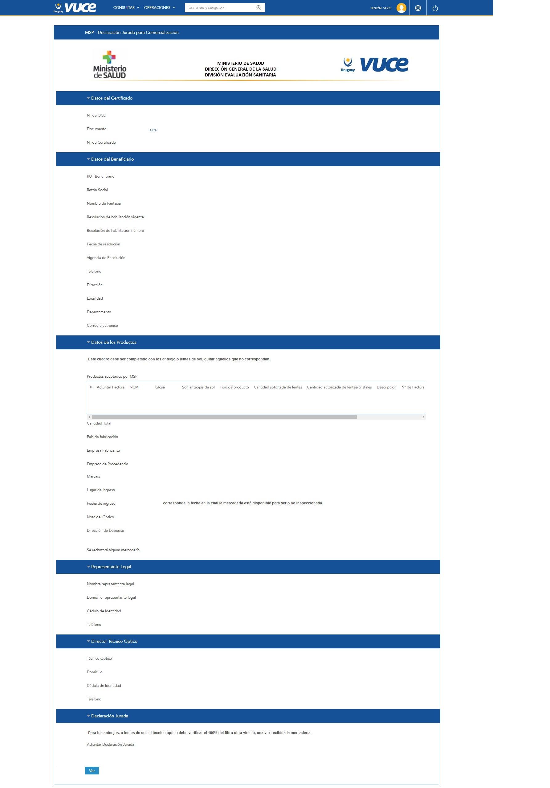 OPTI - MSP: Procedimiento de control para la importación de dispositivos ópticos oftalmológicos ...